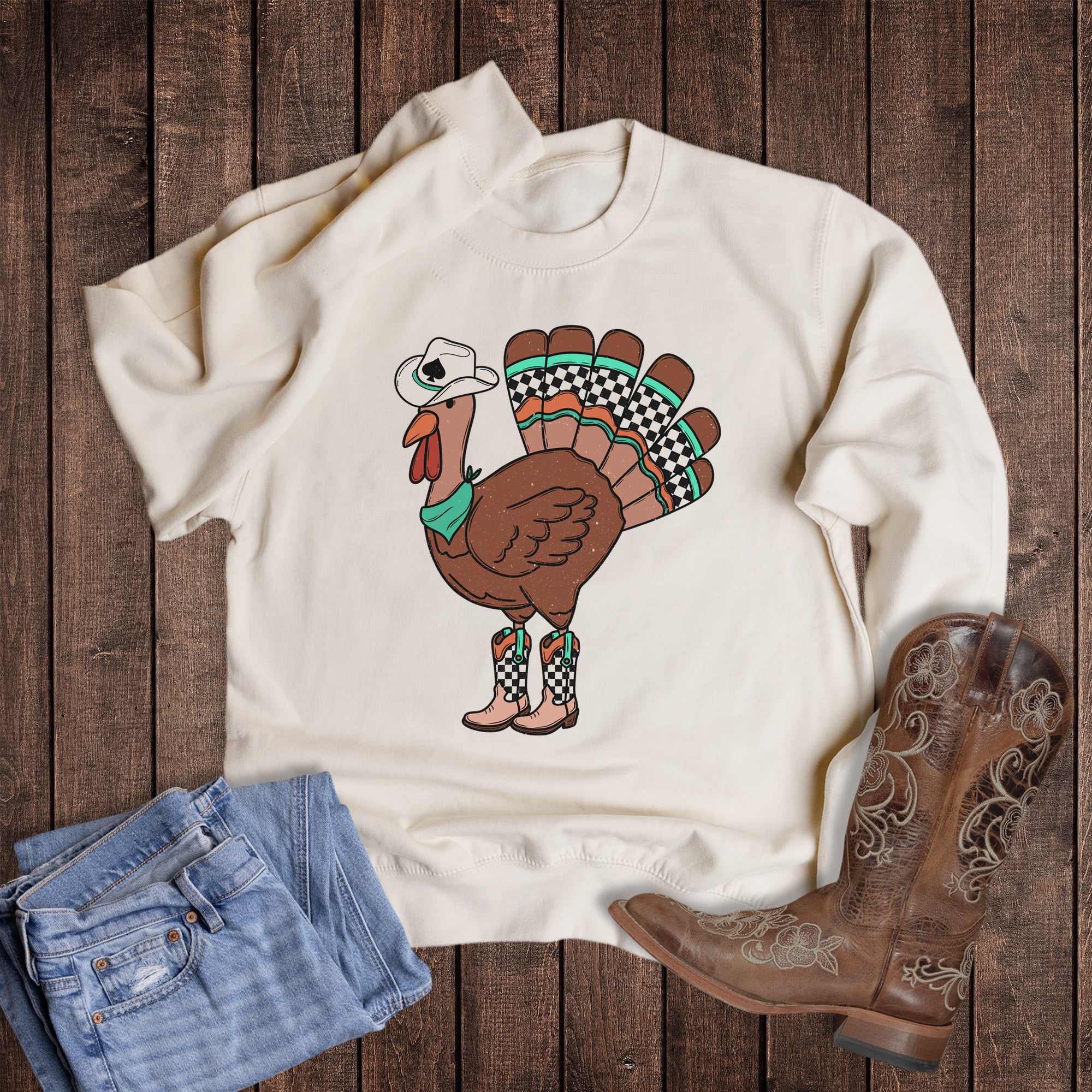 Western Turkey With Cowboy Hat and Boots Sweatshirt – The Way Down South